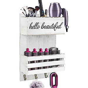 Rustic Hair Tool Organizer Wall Mount, 2 Layer Hair Dryer Holder Wall Mounted, Bathroom Hair Care and Styling Tool Organizer for Wall, Hair Accessories Organizer with Shelf for Makeup, Toiletries