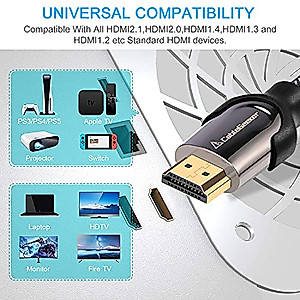 8K HDMI 2.1 Cable, 48Gbps Ultra HD Lead High-Speed Cord, Supports 8K@60Hz, 4K@120Hz, eARC HDR10, HDCP 2.2/2.3 Dolby, 3D, VRR, Compatible with Fire TV/Roku TV/PS5/Xbox/Nintendo Switch and More (2.5 ft)