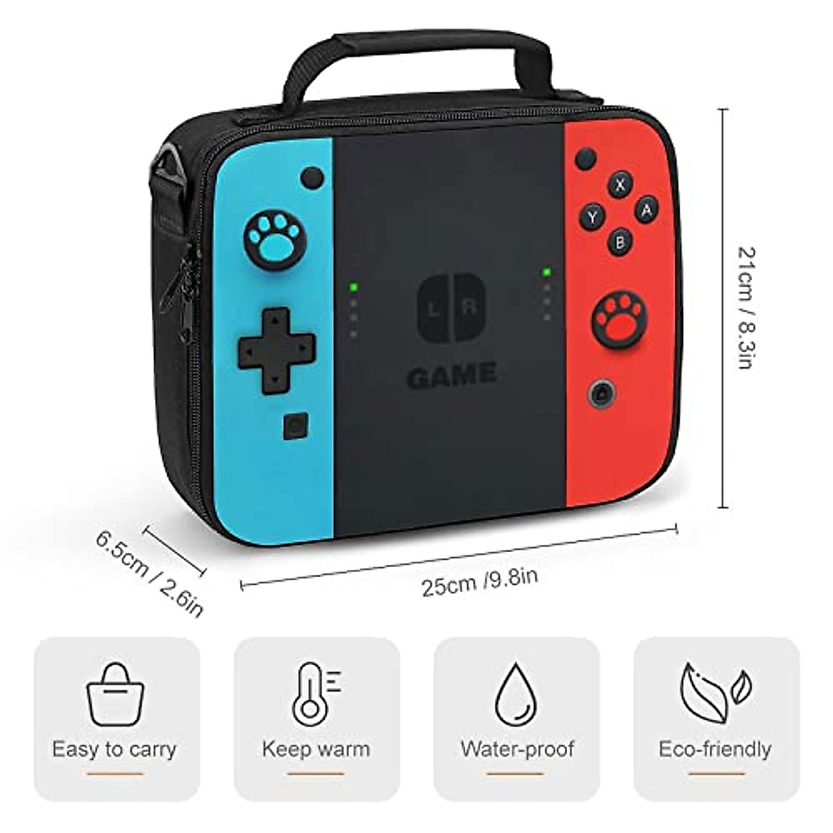 Insulated Lunch Box for Boys Girls, Game Lunch Bag for Work Office Travel Picnic Hiking Beach, Reusable Portable Lunch Box With Adjustable Strap