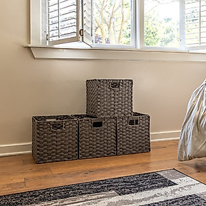 Foldable Synthetic Plastic Wicker Storage Basket with Iron Wire Frame By Blue Ridge Basket Company (Set of 4)