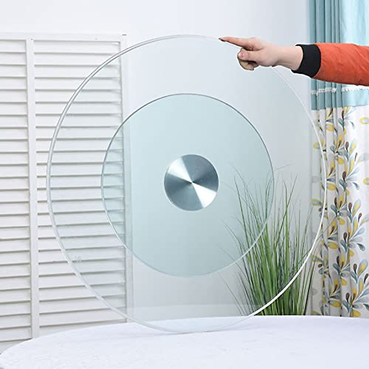 Tempered Glass Turntable ,Tempered Explosion-Proof Glass Lazy Susan Turntable, Round Table Top Rotating Table Tray, 360-degree Dining Table Rotating Tray, With Aluminum Alloy Bearing, Transparent Alum