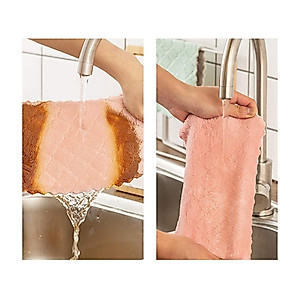 Uprola Direct 4PCS Dish Cloths, Premium Super Absorbent Coral Fleece Thickening Kitchen Tea Towels, Machine Washable Fast Drying