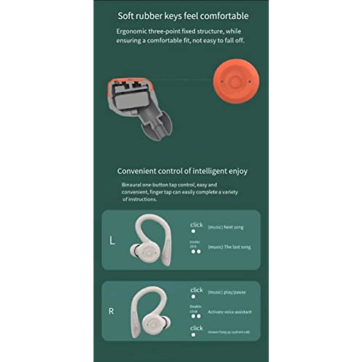 Wireless Bluetooth Earphone Sports Waterproof TWS Wireless Headphones HiFi Stereo Earbuds Noise Cancelling Headset with Mic (T20 Black-Button)