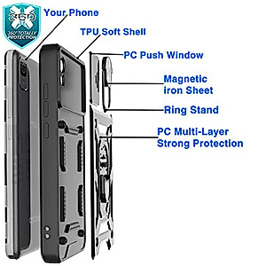YmhxcY for TCL 30 Z (T602DL) Phone Case, TCL 30 LE Case with Slide Camera Cover and 2× HD Screen Flim, Heavy Duty Shockproof Protective Case with Magnetic Metal Stand for TCL 30Z/TCL 30LE-SJ Black