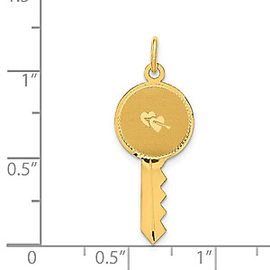 Solid 14k Yellow Gold Hearts Rounded Top Key Charm Brushed Matte Finish Pendant - 30mm x 12mm