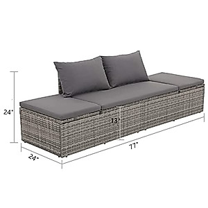 Wuyue and buding Outdoor Patio Sofa Rattan 3 Seats, Chaise Lounge Adjustable, Daybed with Cushions Pillows 76.8"x23.6"x23.6"