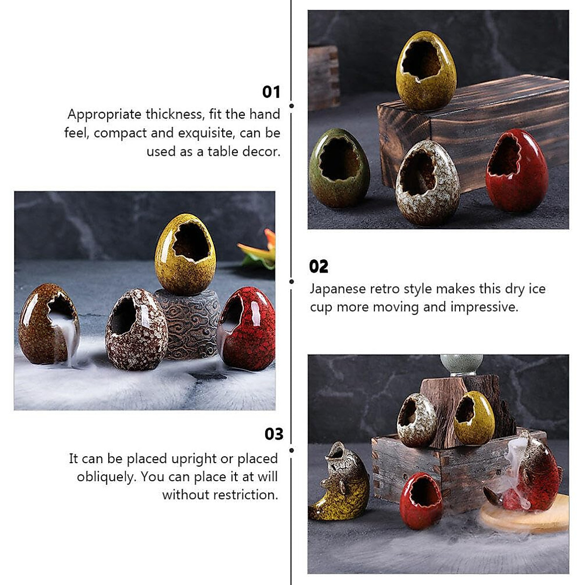 Cabilock 4Pcs Sushi Sashimi Platter Decoration Ceramic Dry Ice Cups Egg Shaped Dry Ice Containers Holders Egg Figurine for Home Restaurant Bar