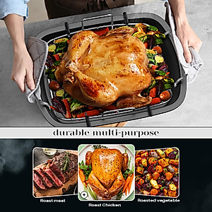 Nonstick Turkey Roasting Pan with Rack, 17 x 13 Inch Turkey Pan, large roaster pan for Meat & Vegetable, (Silver)