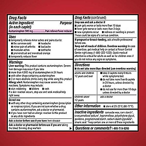 Amazon Basic Care Extra Strength Pain Relief, Acetaminophen Caplets, 500 mg, 500 Count (Pack of 1)