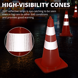 10 Pack Traffic Cones, 28 Inch Upgraded PVC Safety Cones with Reflective Collars Road Parking Cones Construction Cones for Parking Lot, Traffic Control, Driving Training