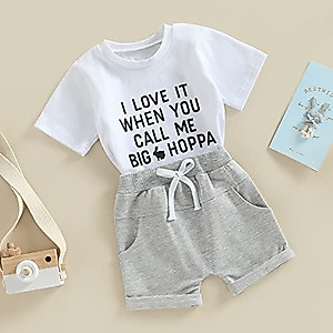 Toddler Baby Boys Easter Outfits Short Sleeve Letter Print T Shirt and Drawstring Shorts Playwear Sets (Big Hoppa & White, 2-3 Years)