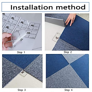 tonchean 20" X 20" Carpet Tiles Peel and Stick, Non Slip Carpet Squares with Soft Padding, Self Adhesive Floor Tiles Reusable Easy DIY Install for Living Room Bedroom Indoor Outdoor (Blue, 20 Tiles)