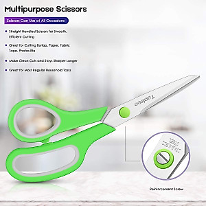 Scissors Bulk of 6-Pack, Taotree 8" Scissors All Purpose Comfort Grip Sharp Scissor for Office School Supplies, Classroom Student Teacher Craft Sewing Fabric Scissor, Paper Cutter, Scrapbook Supplies
