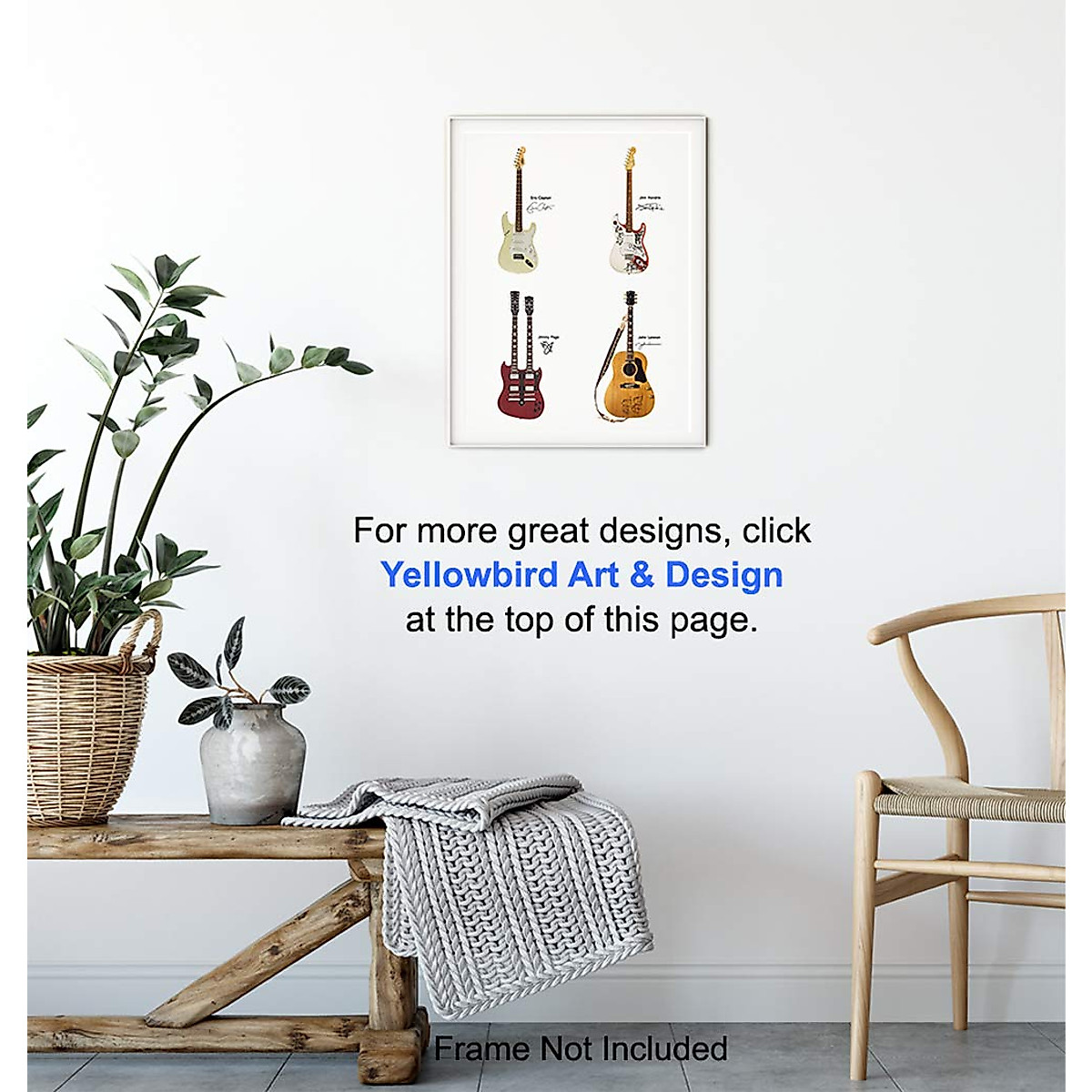 Iconic Rock Star Guitars Wall Art Poster - 8x10 Photo Print - Cool Gift for John Lennon, Jimmy Page, Jimi Hendrix, Eric Clapton Fans, Guitarists, Musicians - Unique Home Decor, Room Decoration