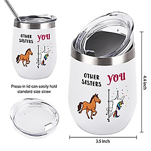 Gingprous Sister Gifts for Sister, Other Sisters You Unicorn Insulated Wine Tumbler with Lid, Unique Birthday Gifts Christmas Gifts for Elder Sister Little Sister Bestie Sister In Law Bff, 12oz, White