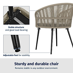 EAST OAK 3-Piece Patio Bistro Set, Patio Conversation Bistro Set with 2 Wide Ergonomic Chairs, Cushions & Glass Top Side Table, Outdoor All-Weather Wicker Furniture for Porch, Backyard, Brown & Grey