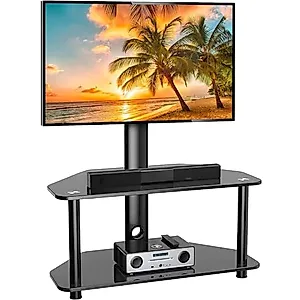 PERLESMITH Swivel Floor TV Stand/Base for 32-65 Inch TVs-Universal Corner TV Stand Mount with Storage for Media-Height Adjustable Entertainment Stand with Cable Management, VESA 600x400mm, PSFS03