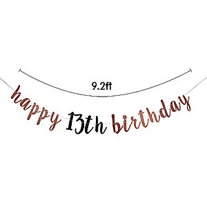 Happy 13th Birthday Banner, 13th Birthday Decor, 13th Birthday Party Supplies (Rose Gold&Black)