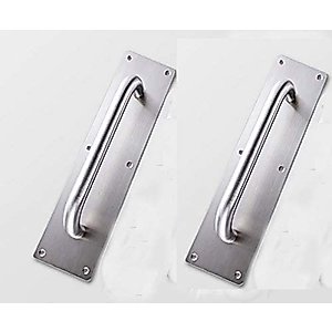 SUYA 12 Inches Push Pull Door Handles Premium Commercial Sliding Barn Door Handle Pull and Push Plate Hardware Set for Front/Back Door/Mark/Restaurant/High Traffic Areas,Satin Nickel Finished(2pcs)