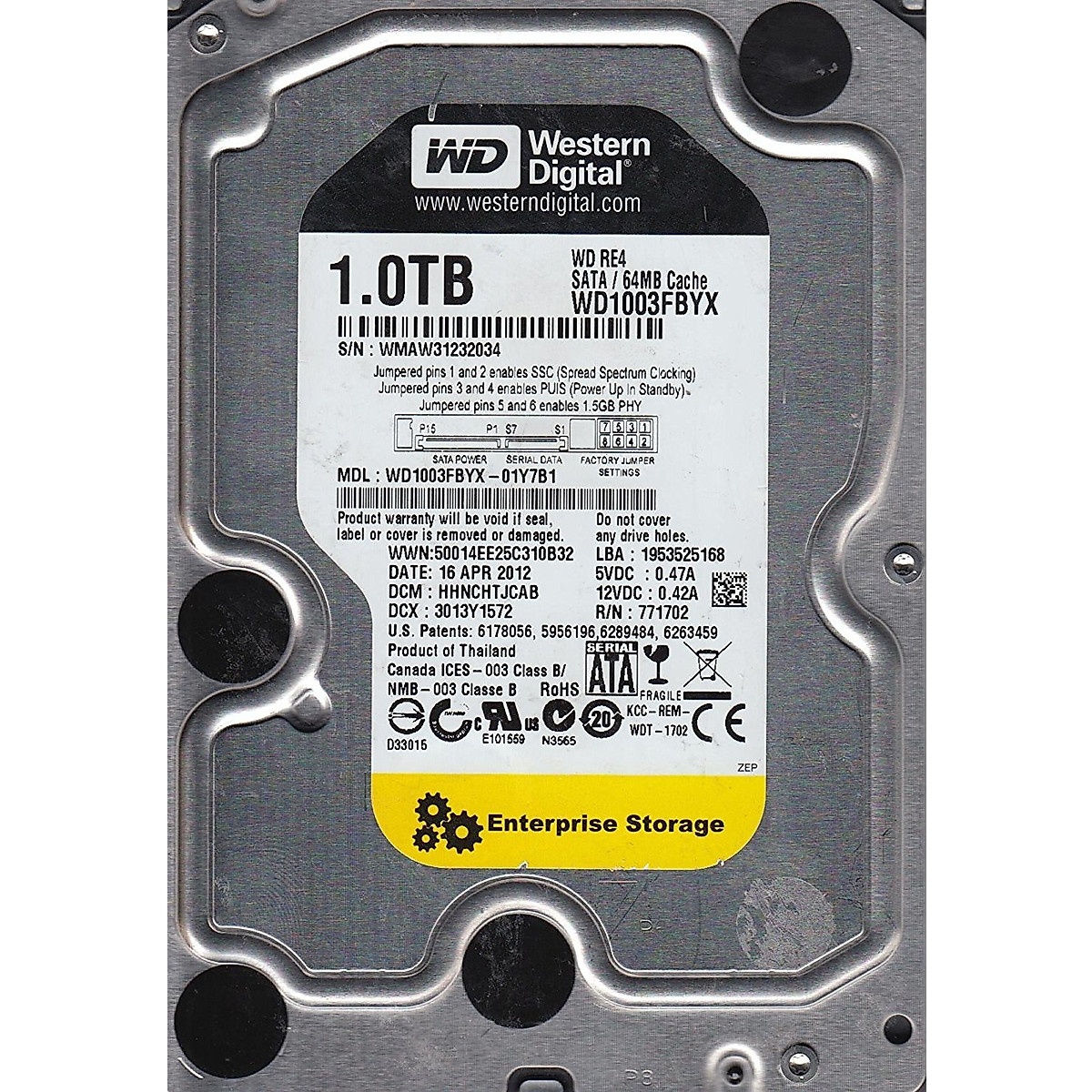 WD1003FBYX-01Y7B1 Western Digital 1TB 7200RPM SATA 3.0 Gbps 3.5 inch RE4 Hard Drive