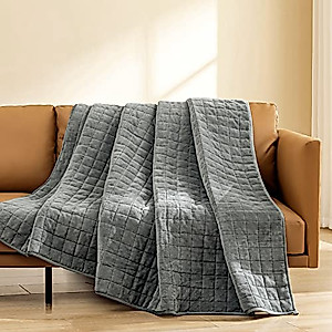 joybest Flannel Weighted Blanket, 2x2 Inch Compartments Oeko-Tex Certified Soft Fluffy Blanket with Premium Glass Beads, 15LBS 48x72Inches (Grey)…