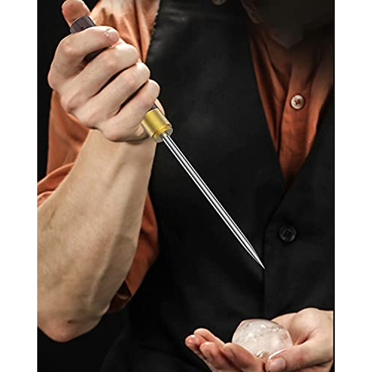 Stainless Steel Ice Pick with Safety Cover, Pick Tool for Breaking Ice, Non-slip Wooden Handle for Easy to Grip, 9 Inches Length