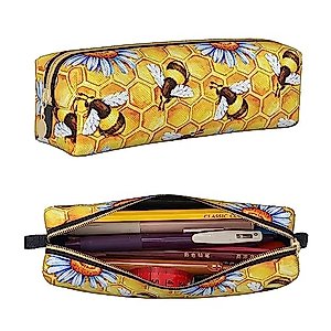 IMPCOKRU Small Pencil Bag Study Pencil Bag Key Pouch,Honeybee and Golden Hive,Stationery Storage Pencil Case for School Office Travel
