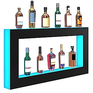 VEVOR LED Lighted Liquor Bottle Display, Square 48 Inches, Supports USB,Illuminated Home Bar Shelf w/RF Remote & App Control 7 Static Colors 1-4 H Timing, Acrylic Wall-Mounted Shelf for 24 Bottles