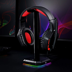 Redragon HA300 Scepter Pro Headset Stand, RGB Backlit Gaming Headphone Stand with Aluminum Supporting Bar, Non-Slip Solid Rubber Base and 4X USB 2.0 Ports for All Headphones