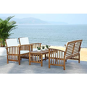 SAFAVIEH Outdoor Collection Rocklin Natural/ Beige 4-Piece Conversation Patio Set with Cushions