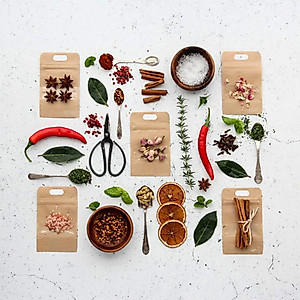 Muka 100 PCS Kraft Heat Sealable Stand Up Pouch Bags w/Handle Reusable Food Pouches Bags, 9.3"W x 13.8"H x 4"D, 7 mil