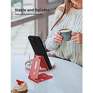Tobeoneer Foldable Cell Phone Stand - Desk Phone Holder, Adjustable Alluminum Dock for iPhone 14 13 12 11 Pro XR XS Max 8 7 6 6s Plus Mini iPad Tablet (Red)