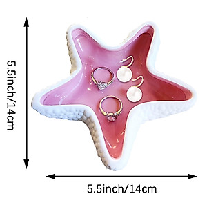 ZGRTZH Ceramic Starfish Jewelry Dish Tray Pink Shell Jewelry Holder Ring Holder Trinket Dish Ocean Coastal Decor Jewelry Plate Decorative Tray Key Bowl for Jewelry Christmas Home Room Beach Decor