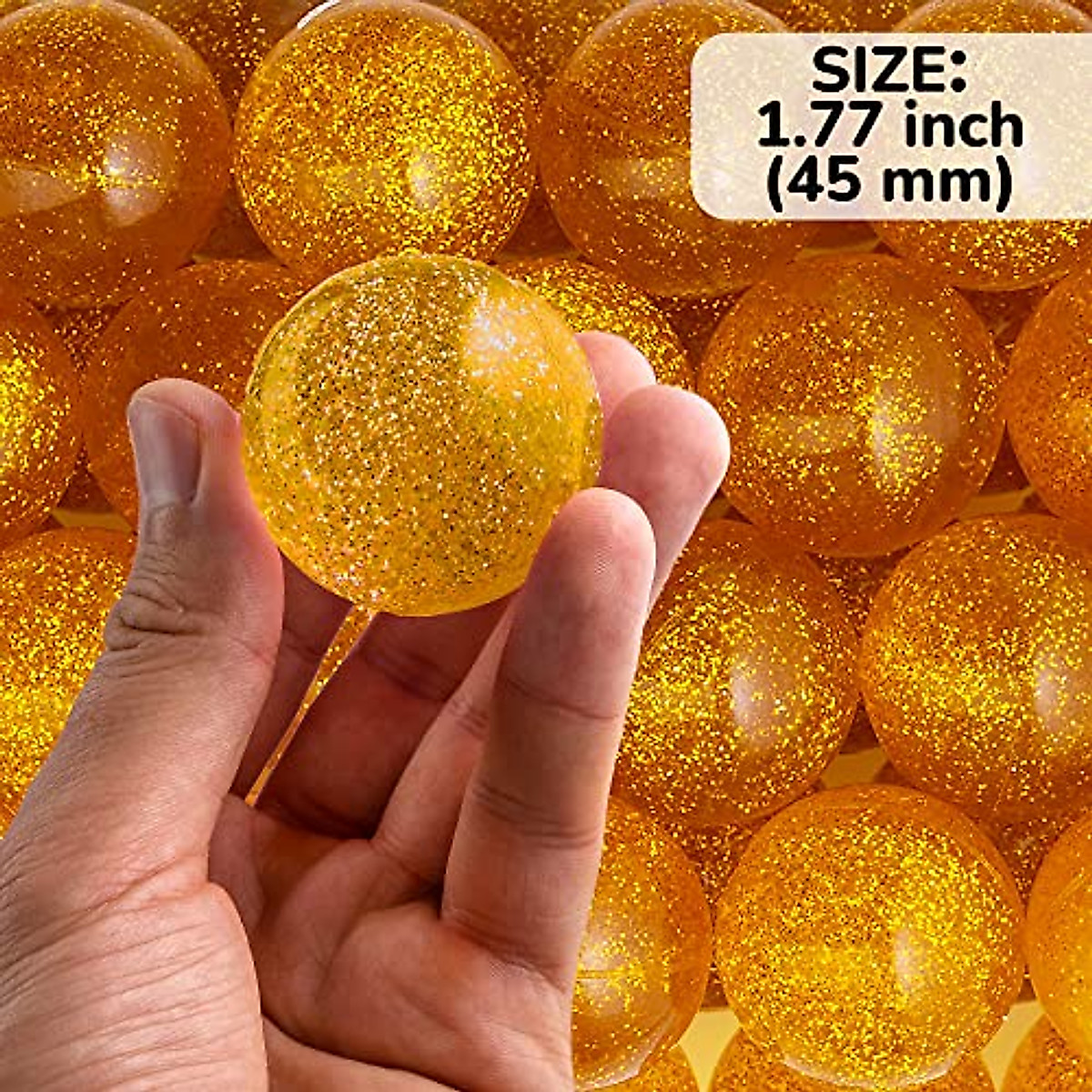 Entervending Bouncy Balls - Gold Glitter Bouncy Balls - Party Favors and Gifts for Kids - Rubber Balls - 25 Pcs Large Bouncy Balls 45mm - Vending Machine Toys - Goodie Bag Fillers