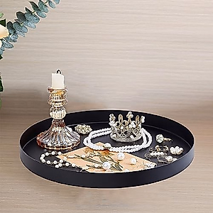 Black Round Metal Candle Holder Tray, Decorative Serving Tray for Modern Farmhouse Home Decorations (11.8")