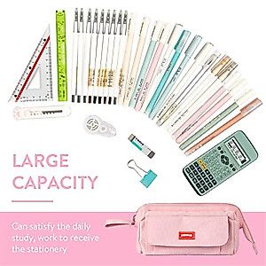 Aobopar Pencil Case, Pink Pen Bag with Zipper, Large Capacity Pencil Pouch with Compartment, Stationery Organizer for People