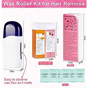 Wax Roller Kit for Hair Removal,Roller Waxing Kit,Roll On Wax Kit For Hair Removal Sensitive Skin,Roll On Wax Kit For Face,Arms, Legs And Larger Areas Of The Body Hair Removal,Roll on Wax Warmer Kit