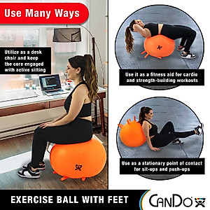 CanDo 30-1892 Non-Slip Inflatable Exercise Ball with Stability Feet Exercise, Workout, Core Training, Stability, Yoga, Pilates, Balance Training Gym, Office, Home, Classroom. Orange, 22"