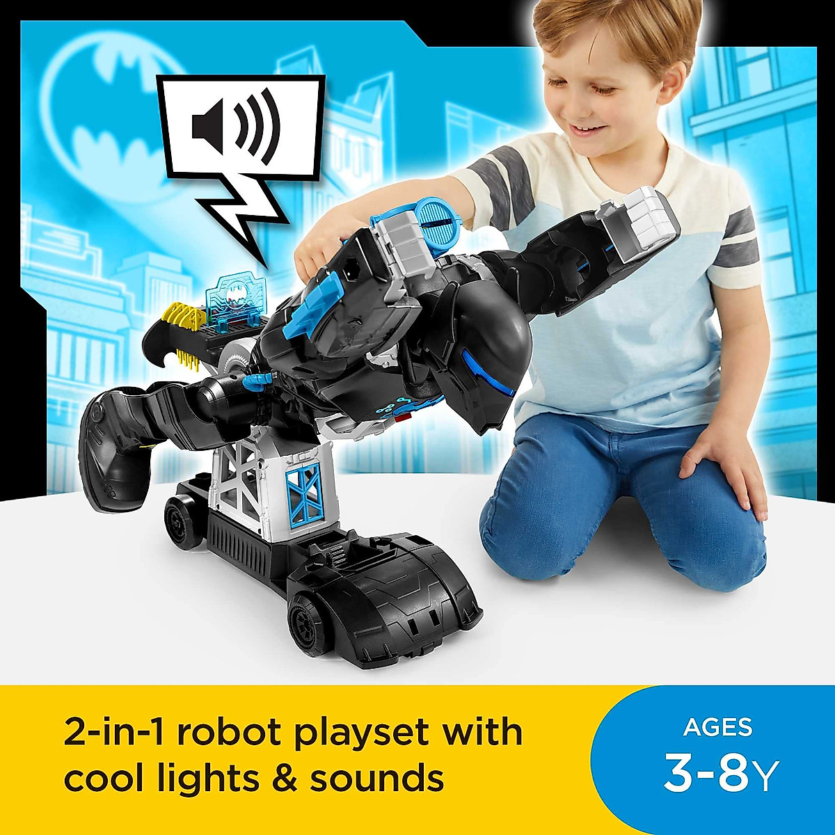 Fisher-Price Imaginext DC Super Friends Batman Toy Bat-Tech Batbot Playset 2-Ft-Tall Robot with Lights & Sounds for Pretend Play Kids Ages 3+ Years​