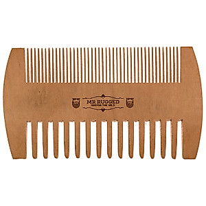 Mr Rugged Pocket Beard Comb - Wide and Fine Teeth Sides - Pear Wood Comb - Wooden Handmade Brushes Beard Oils & Balms to Promote Softer & Thicker Growth - Better for Beards Than Metal or Plastic
