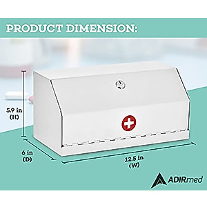AdirMed Medicine Lock Box for Medication Lock Box with Key - Wall Mounted Locking First Aid Medicine Cabinet, Secured Prescription Storage for Peace of Mind Around Kids at Home, School (Steel White)