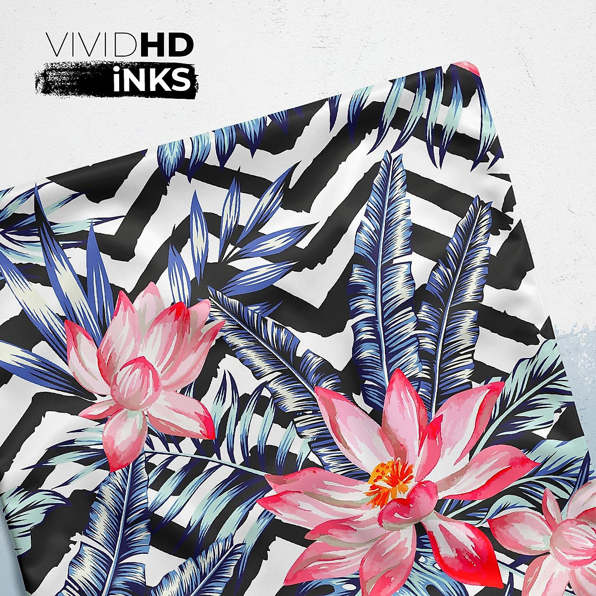 iiRov Summer Design Ink-Fuzed Decorative Throw Pillow - Vivid Tropical Chevron Floral v1