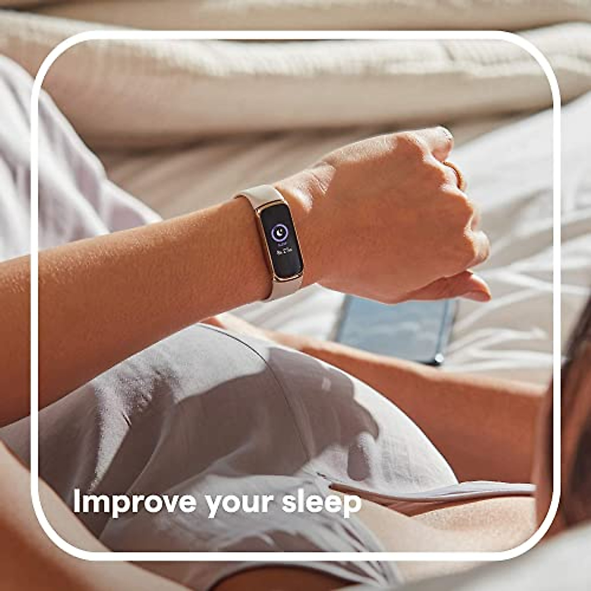 Fitbit Luxe Fitness and Wellness Tracker with Stress Management, Sleep Tracking and 24/7 Heart Rate, One Size S L Bands Included, Lunar White/Soft Gold Stainless Steel, 1 Count