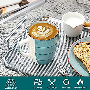 vancasso Bonita 12 Oz Coffee Mugs Set of 6, Ceramic Coffee Cups for Cappuccino, Latte, Tea, Cocoa, Cool Color