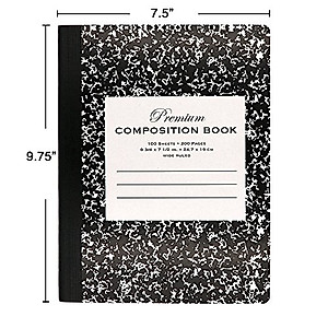 Emraw Premium Black Marble Composition Book Wide Ruled Paper Office Dairy Note Books 100 sheet Meeting Notebook Journals Hard cover Pack Of 4 Writing Book For school