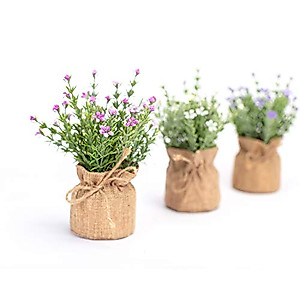 Velener Babys Breath Artificial Flowers in Small Burlap Bag Vases 3Pcs -Gypsophila Faux Flowers Farmhouse Home Coffee Table Bookshelf Office Desk Decorations Kitchen Dining Room Fake Plants Indoor