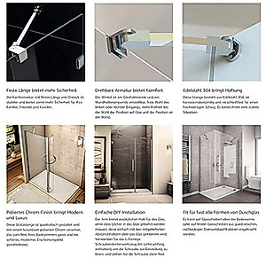 40cm / 15.7" Stainless Steel Frameless Shower Door Fixed Panel Wall-to-Glass Support Bar for 1/4" to 3/8" Thick Glass by M-Home (400mm, Chrome)