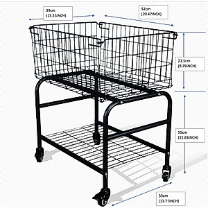 laundry cart with basket for storage,laundry basket with wheels, metal basket,metal rack,white color (white)