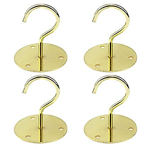Pastlla 4Pcs Ceiling Hooks, Wall Mount Ceiling Metal Hooks Hanger Iron Bracket Hooks for Hanging Plants Flowerpots Lanterns Lights, Cups, for Indoor & Outdoor Use (Gold)