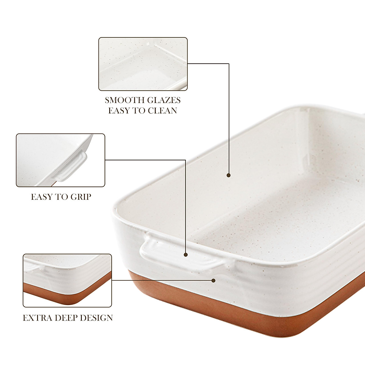 MALACASA 4.8 Quarts Ceramic Baking Dish with Handles, 9 x 13 Inches Casserole Dish, Deep Rectangular Lasagna Pan, Khaki & White Oven Safe Bakeware for Baking, Roasting, Series Tara